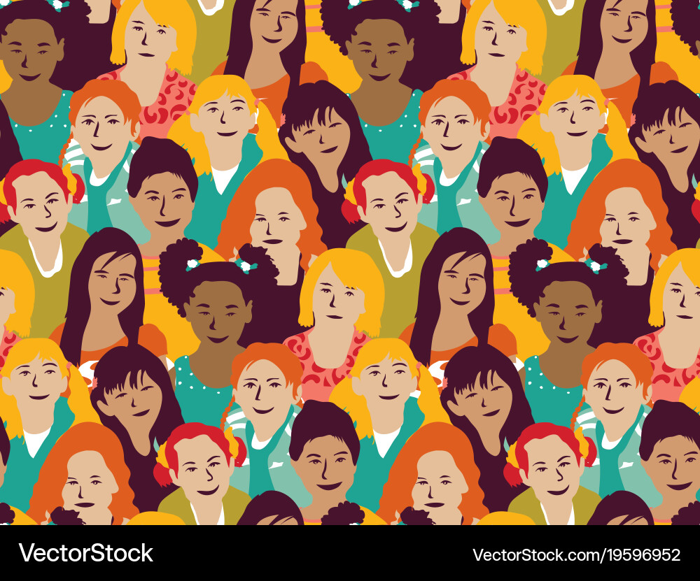 Girls group and crowd seamless pattern Royalty Free Vector