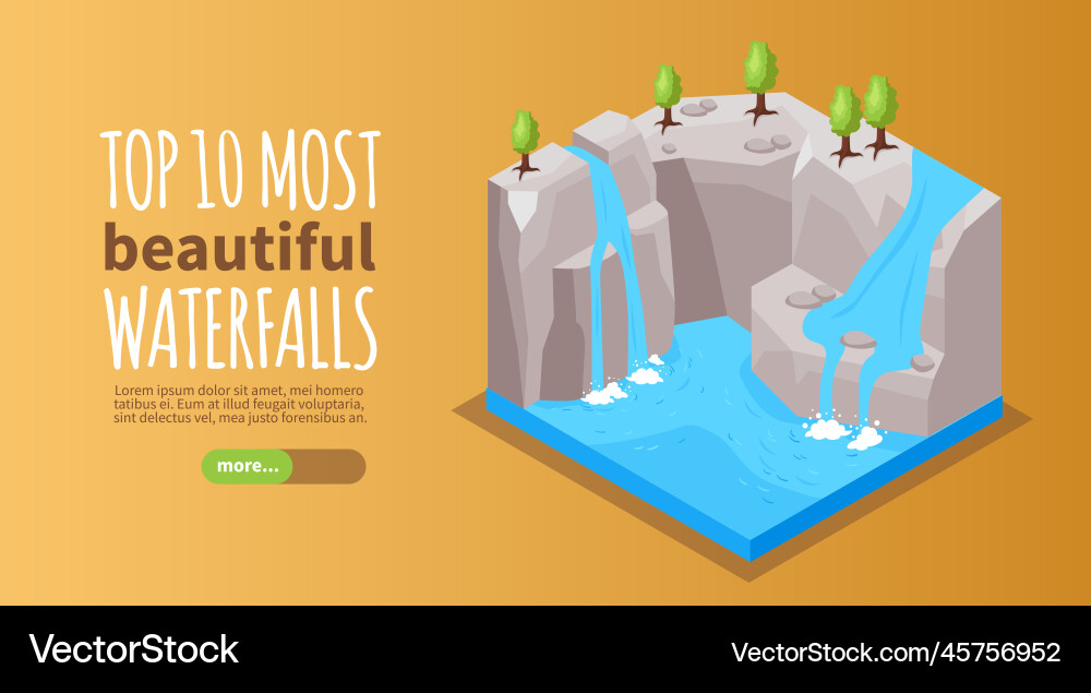 Waterfall isometric horizontal banner Royalty Free Vector