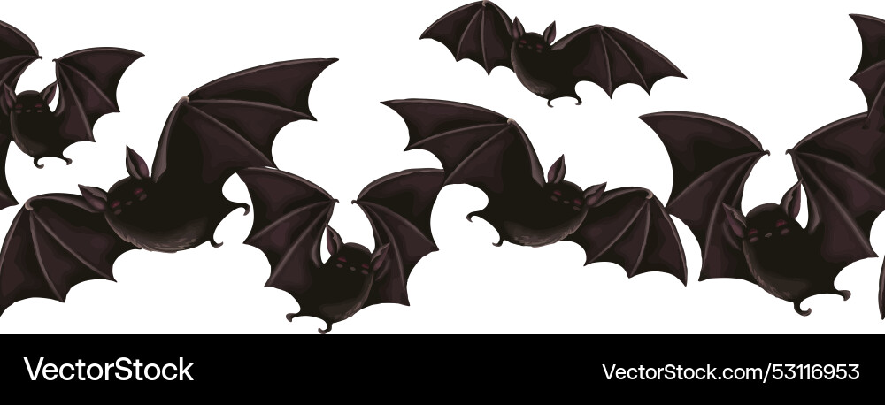 Seamless border with halloween flying black bat Vector Image