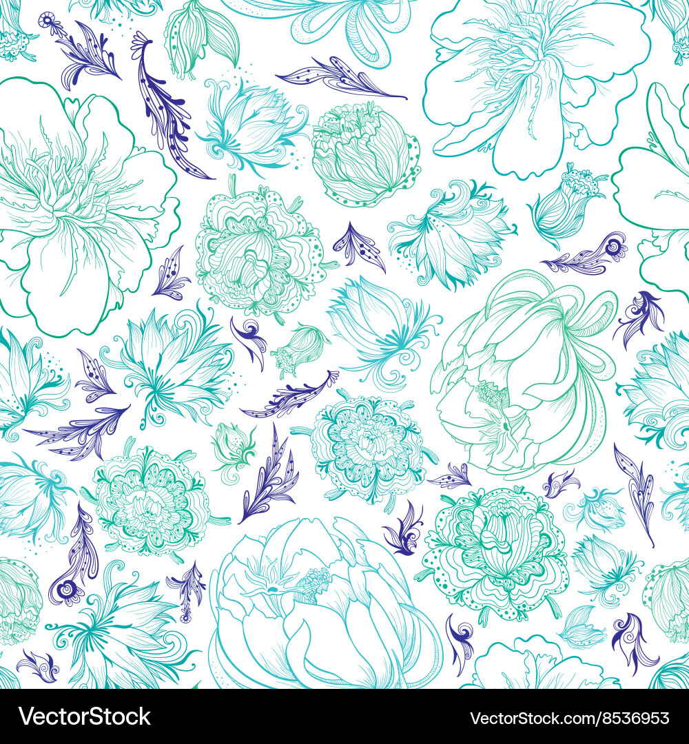 Turquoise sketch floral pattern Royalty Free Vector Image