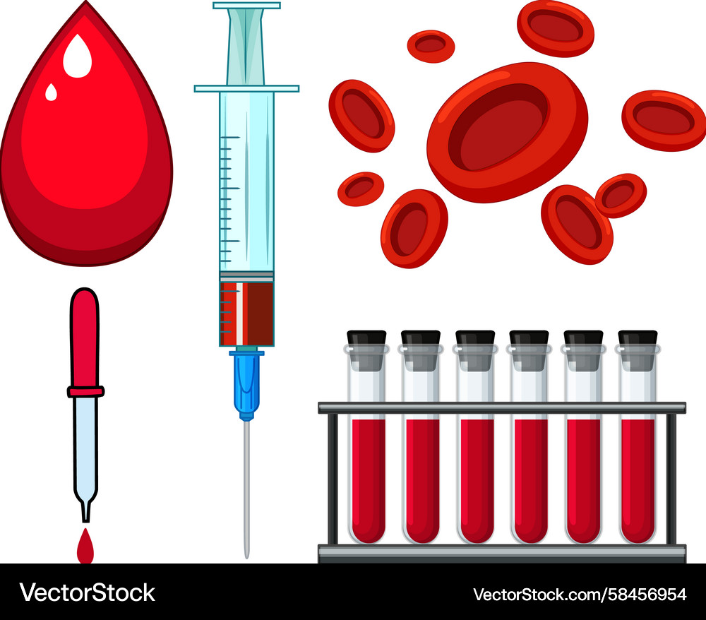 Blood drop syringe pipette red cells Royalty Free Vector