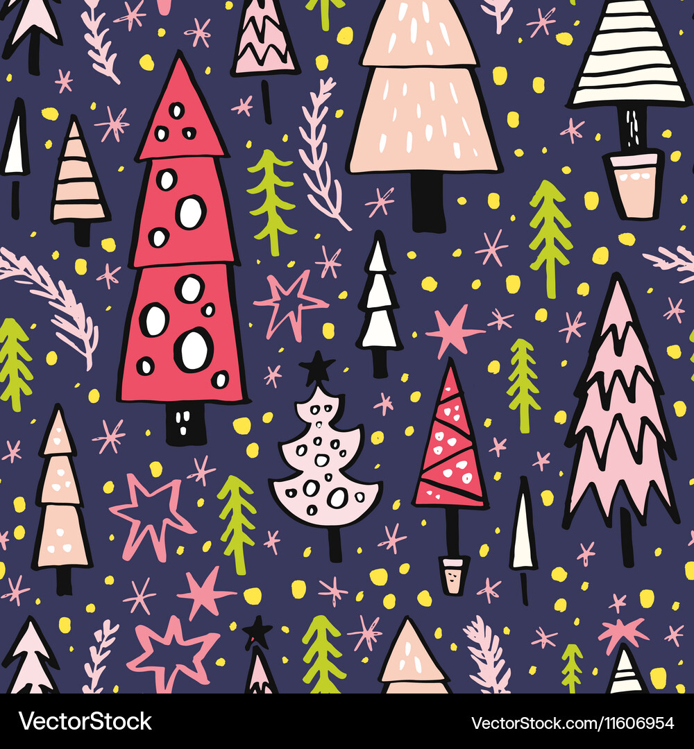 Christmas Doodle Pine Tree Pattern – Royalty-Free Vector | VectorStock