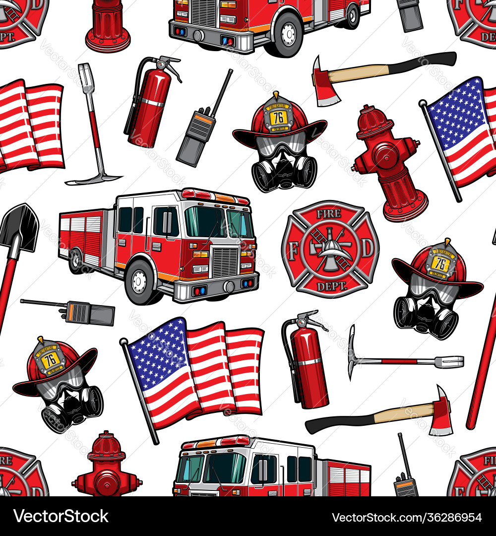Firefighting seamless pattern firefighter Vector Image
