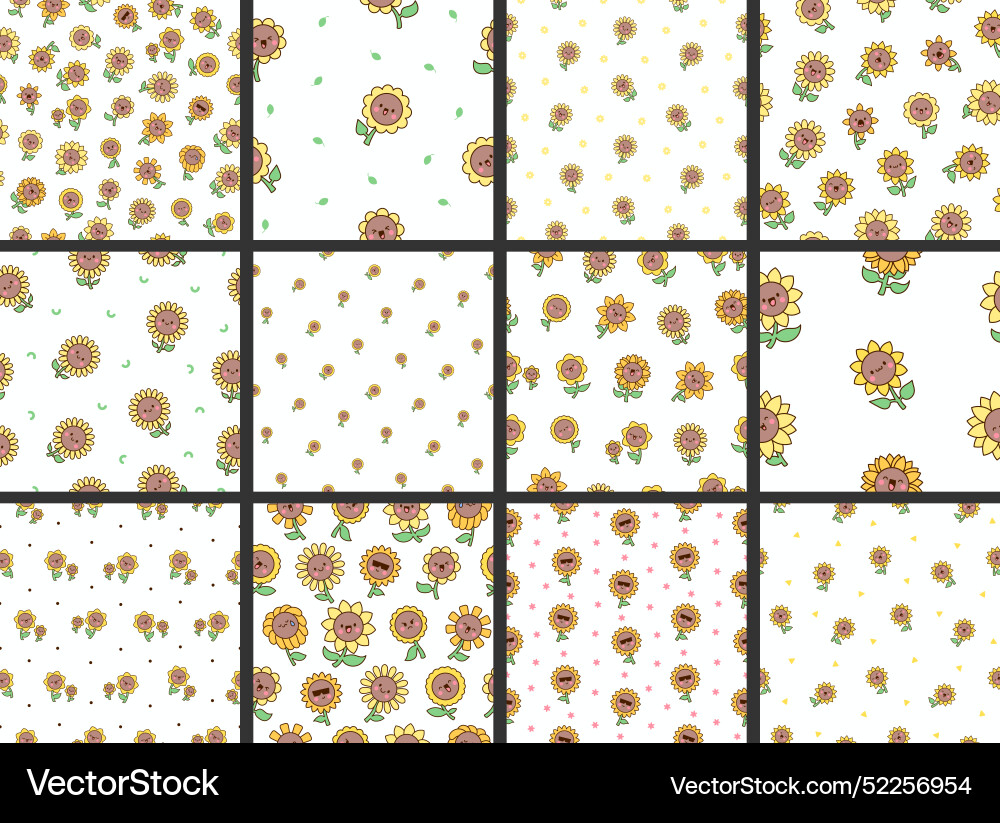 Kawaii cute sunflower seamless pattern cartoon Vector Image