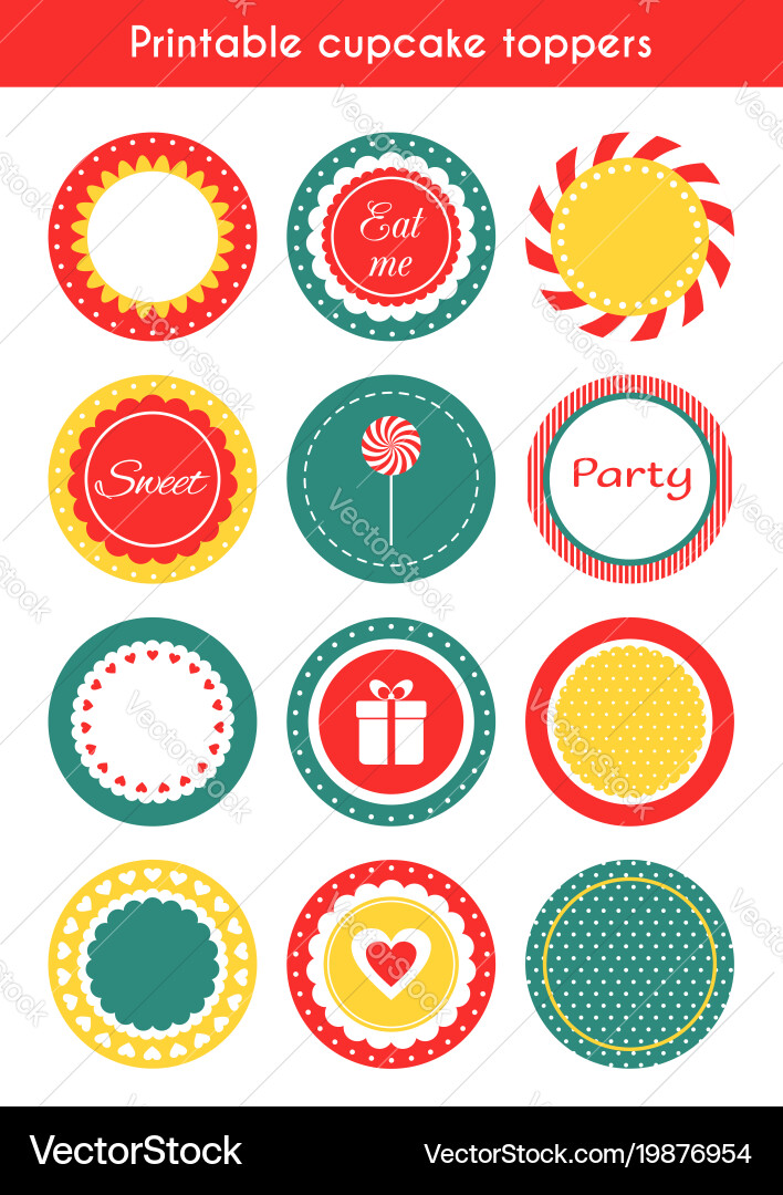 Set aus bedruckbaren Etiketten Cupcake toppers Vektorbild