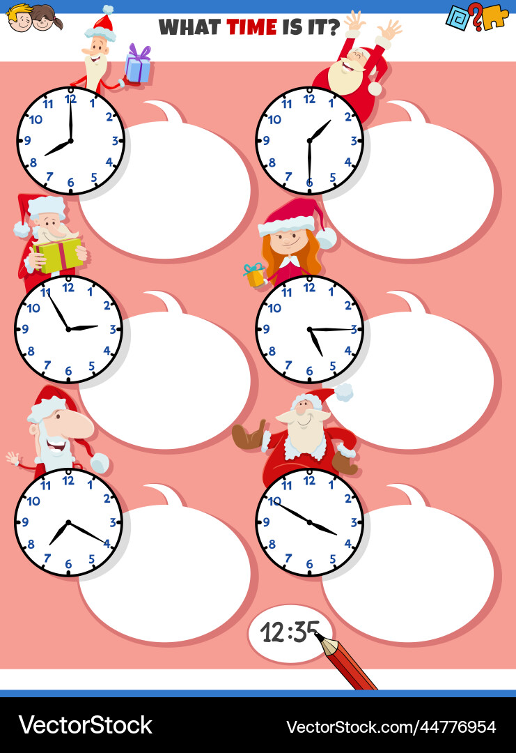 Telling time educational task with cartoon Vector Image