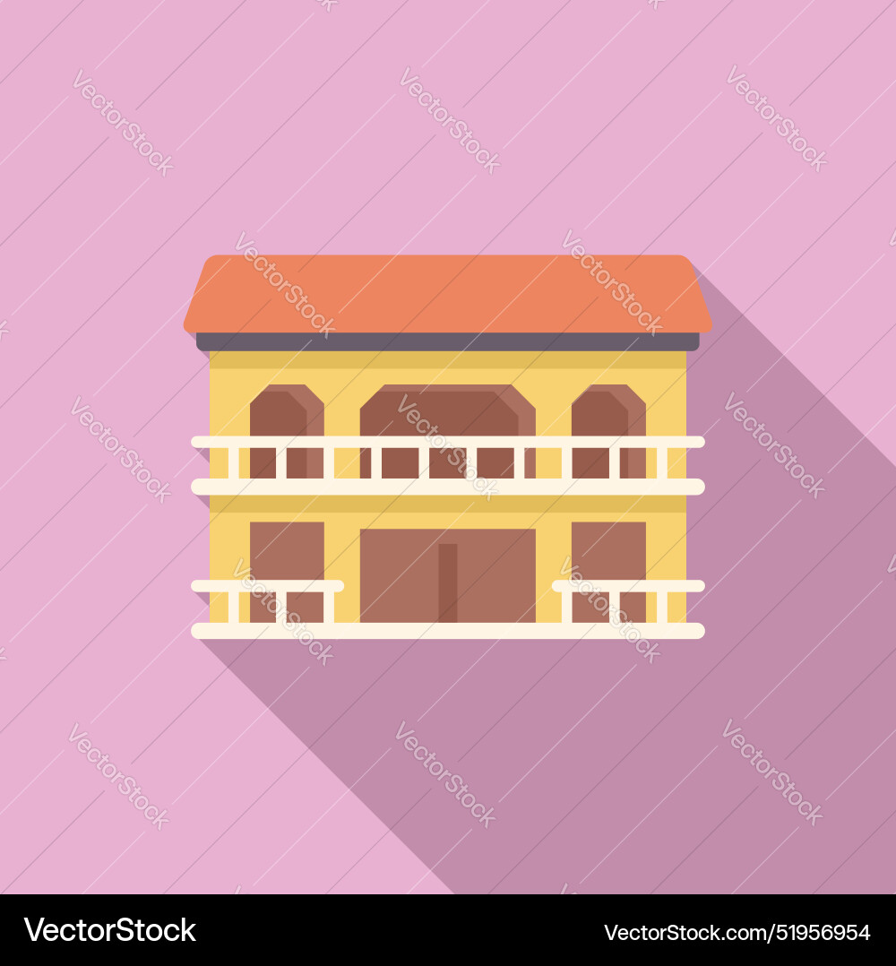 Two storey building with balconies is casting long