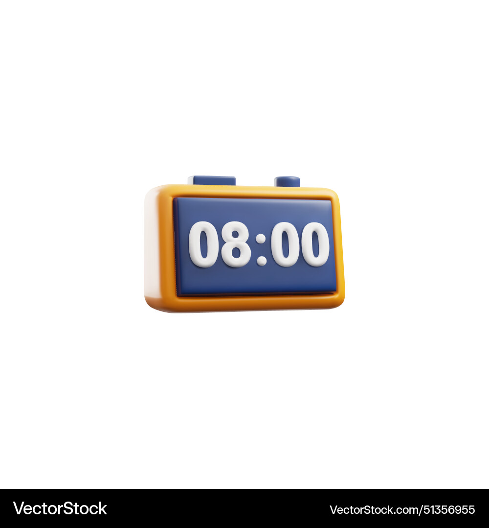 3d digital alarm clock displaying 0800 Royalty Free Vector