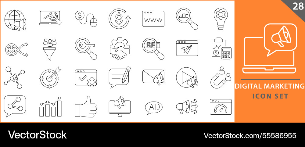 Digital marketing line icon set Royalty Free Vector Image