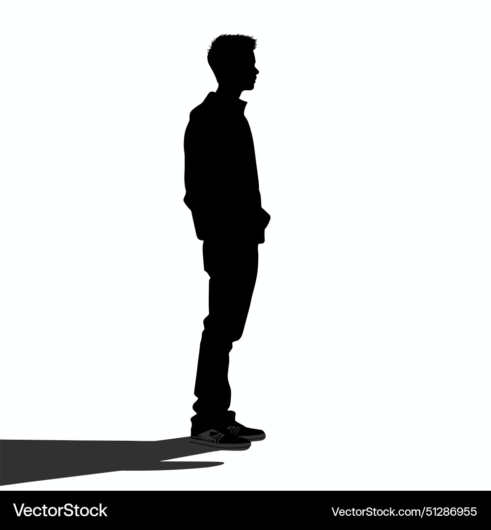 Silhouette of young man standing sideways Vector Image
