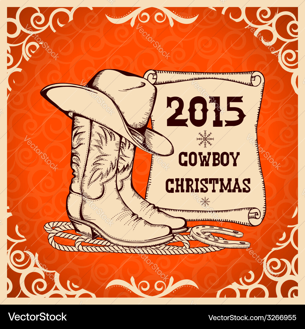 Western new year greeting card with cowboy Vector Image