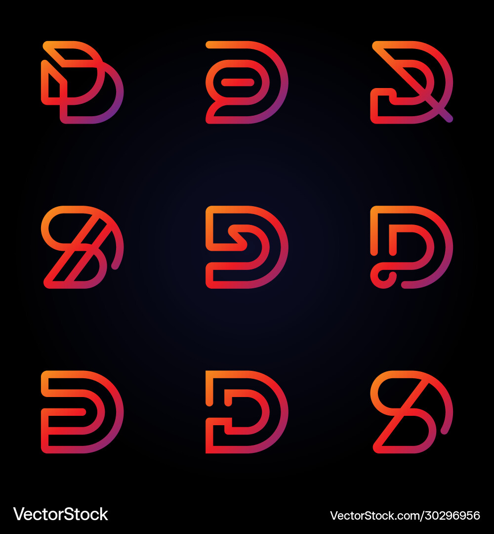 Colorful letter d gradient logo set Royalty Free Vector