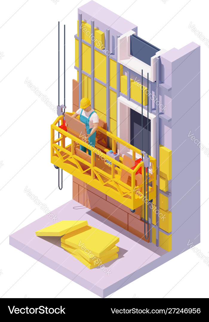 Isometric building facade insulation Royalty Free Vector