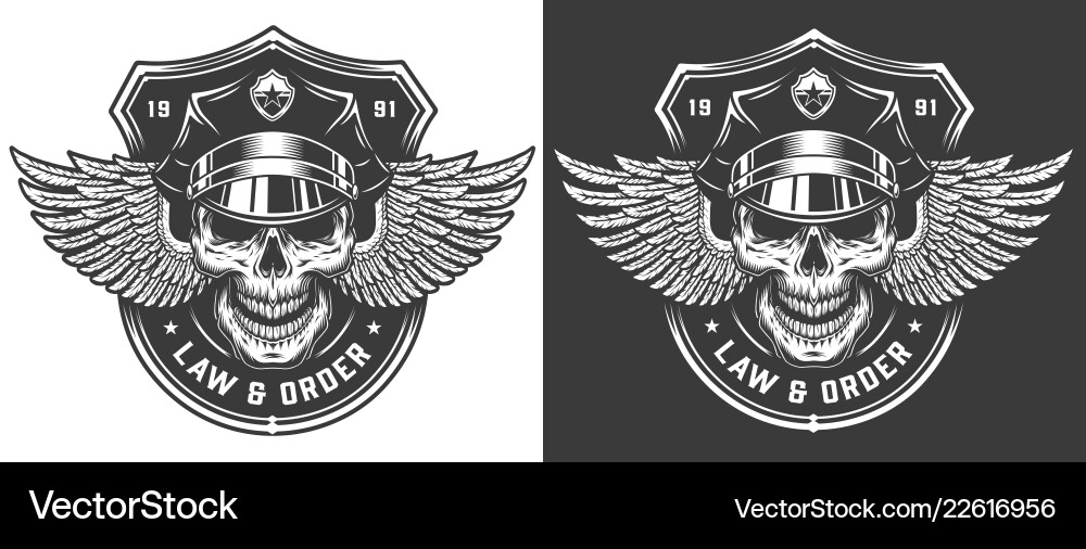 Monochrome Police Skull Logo Royalty Free Vector Image