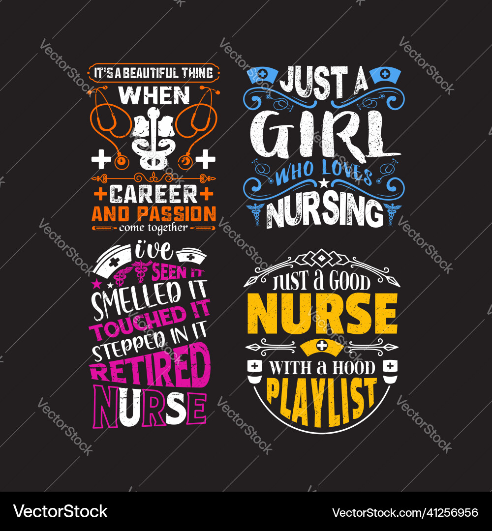 Nurse typographic lettering quotes design bundle Vector Image