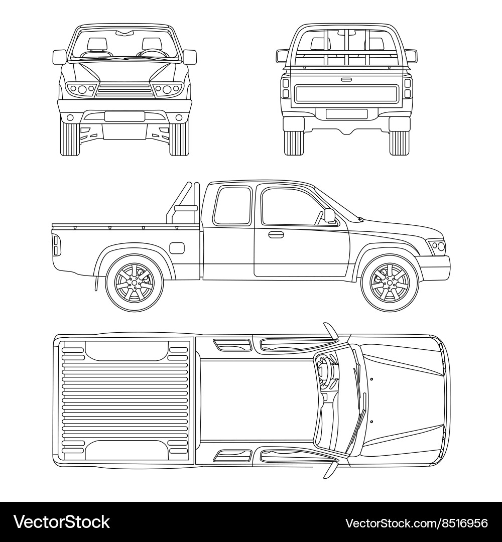 Pickup Truck Blueprint Royalty Free Vector Image