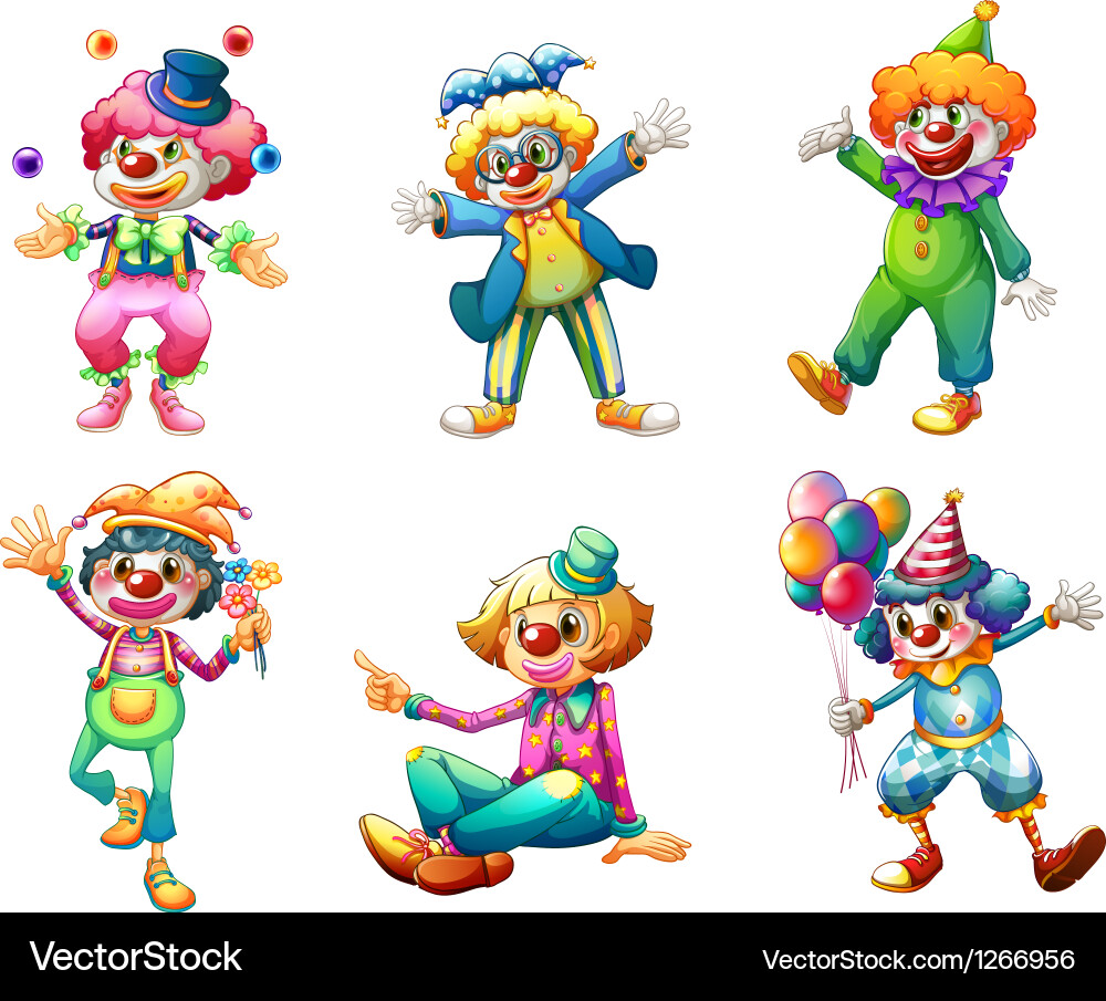 Six different clown costumes Royalty Free Vector Image
