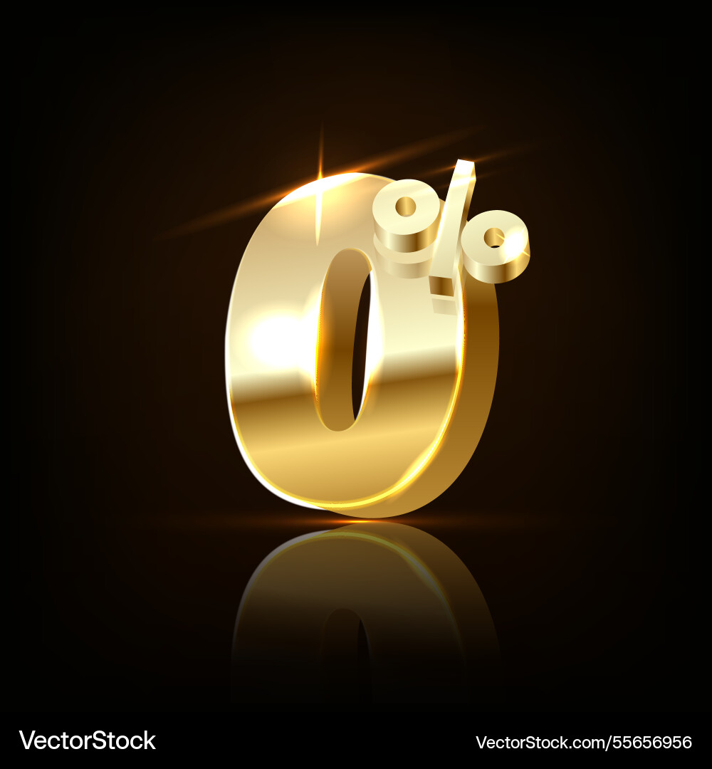 Zero percent 3d gold icon 0 no interest Royalty Free Vector