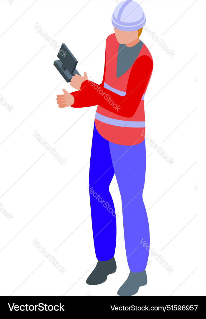 Construction manager using a tablet and gesturing Vector Image