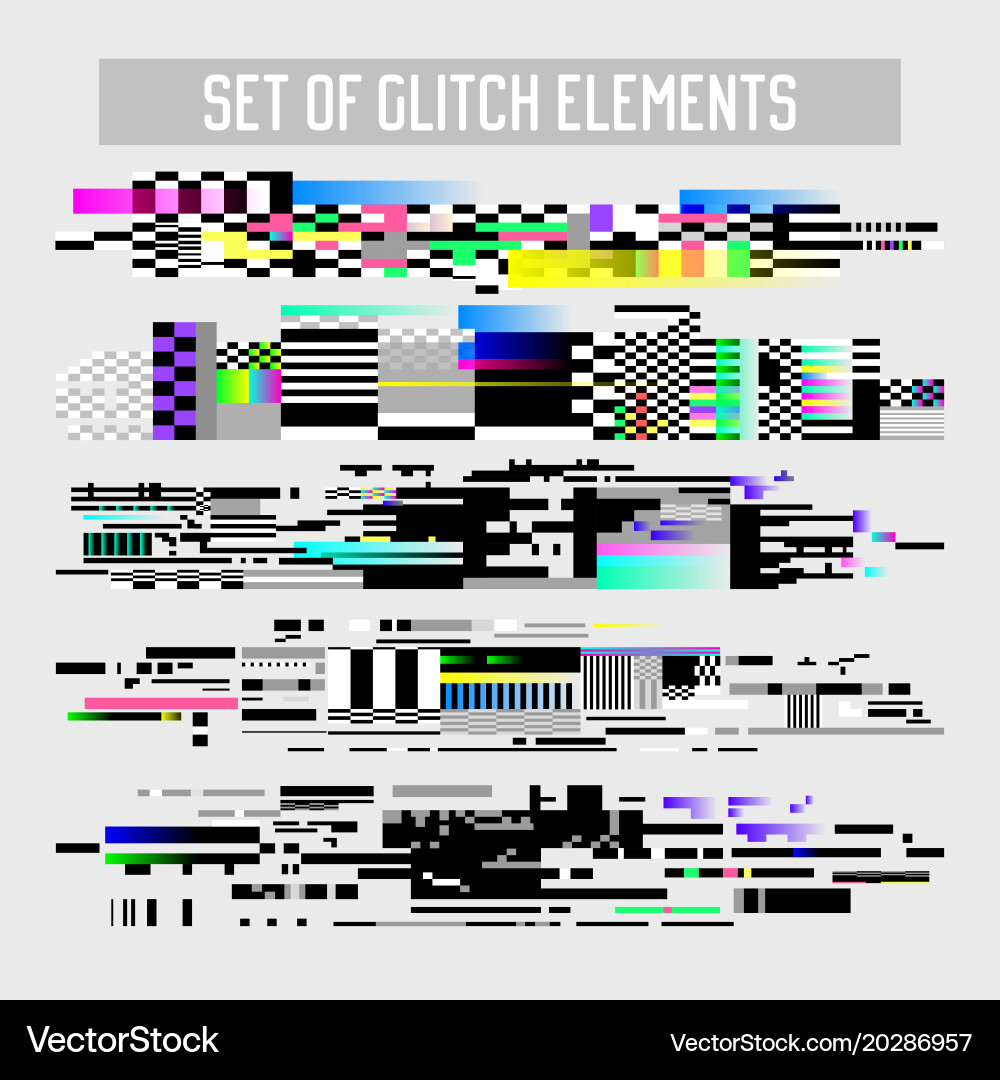Glitch effect elements set tv distortion noise Vector Image
