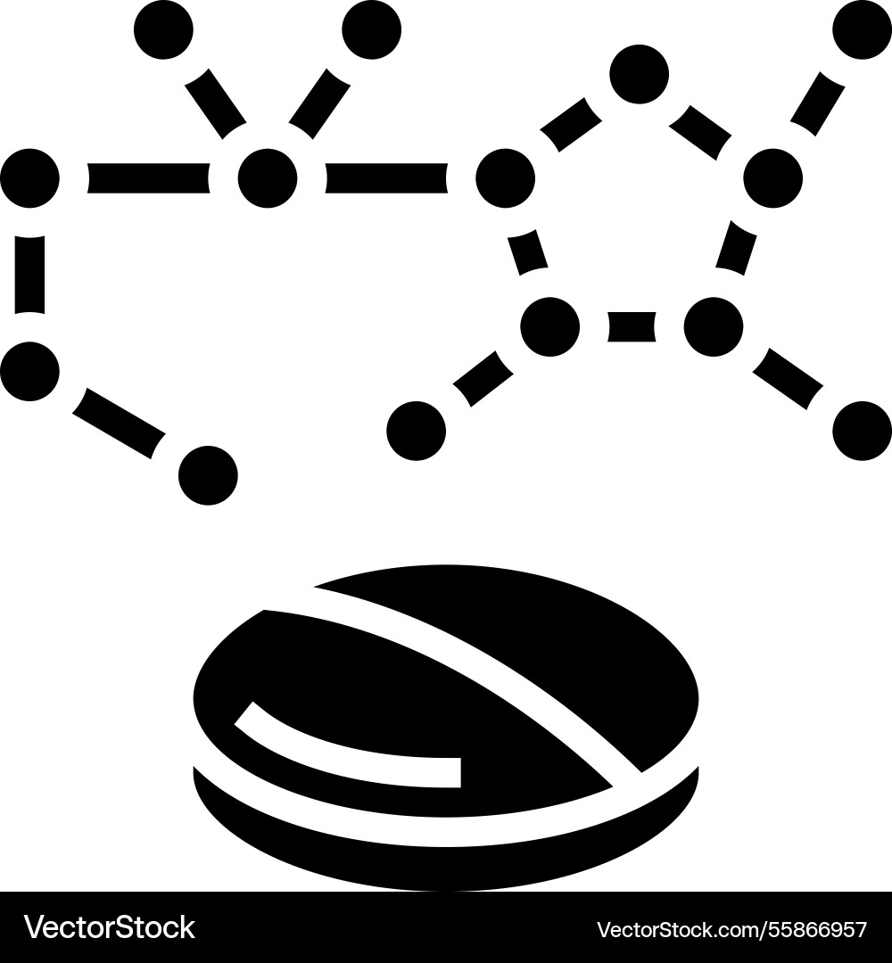 Pharmaceutical pill with molecular structure glyph