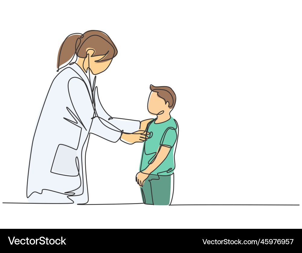 Single Line Drawing: Pediatric Doctor Examining Ch