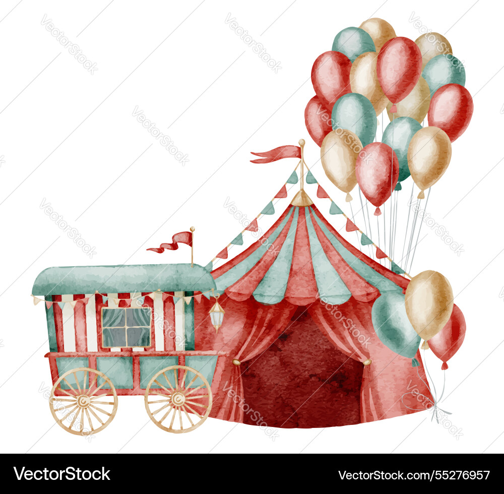 Watercolor of circus tent Royalty Free Vector Image