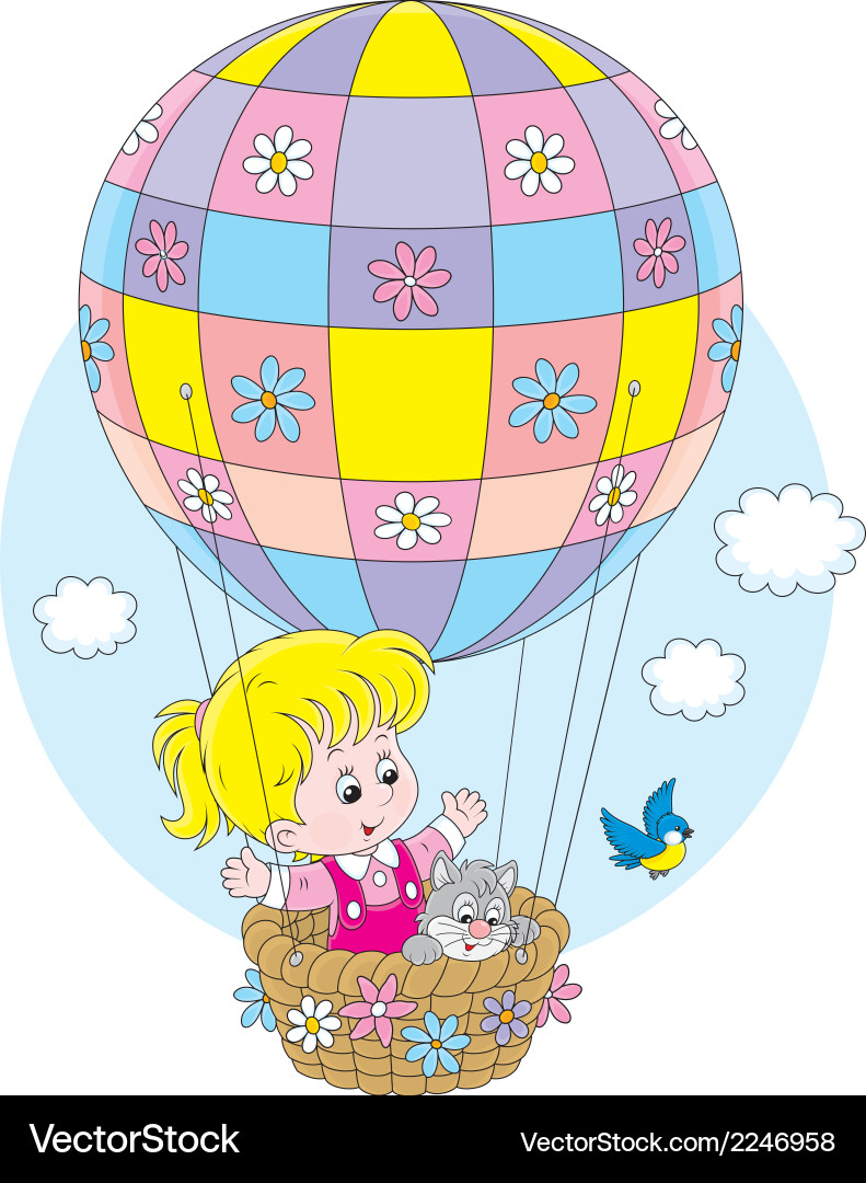 Child flying on a balloon Royalty Free Vector Image