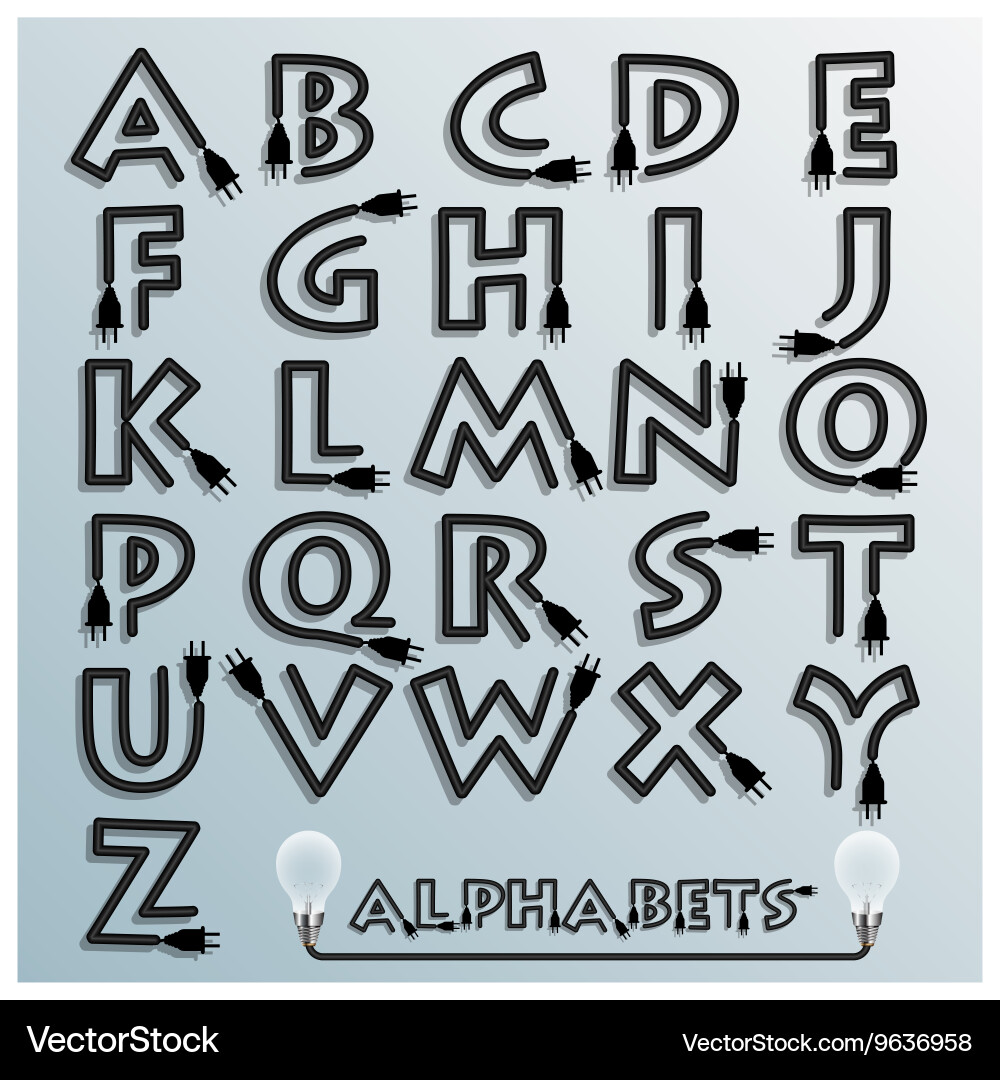 Electric wire and plug alphabets font style Vector Image