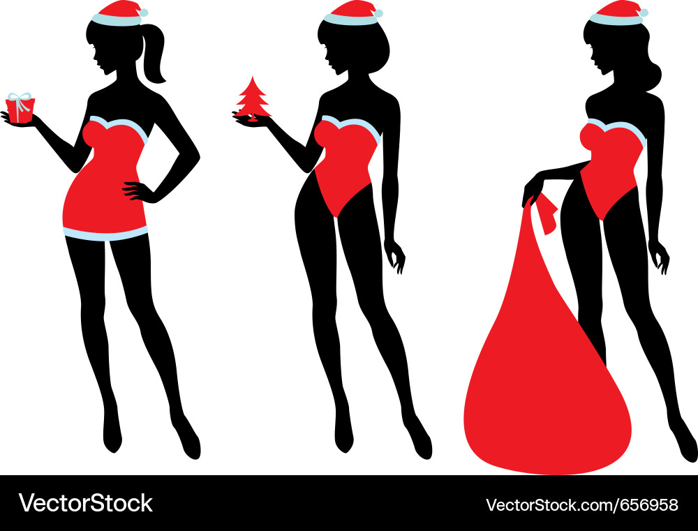 Santa Girls Silhouettes Royalty Free Vector Image