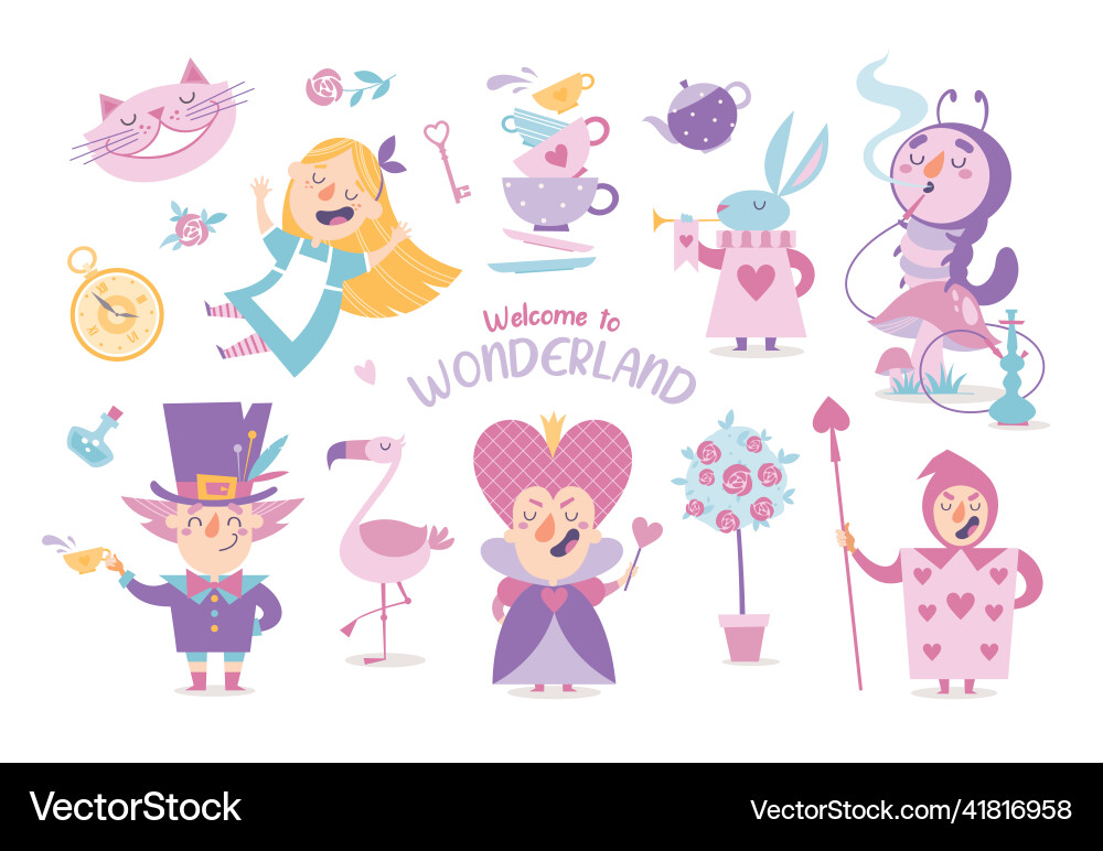 Wonderland Cartoon Characters Royalty Free Vector Image