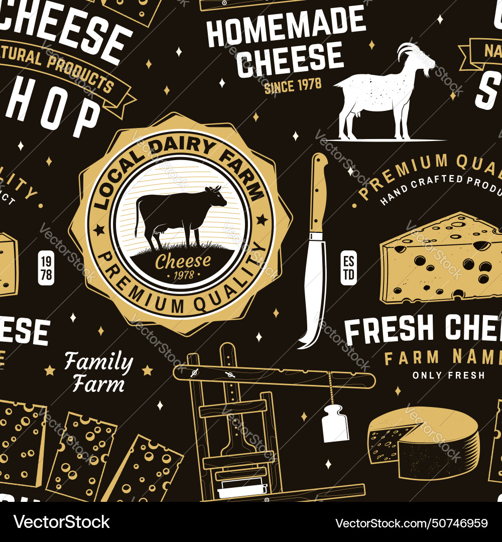 Cheese family farm seamless pattern or background Vector Image