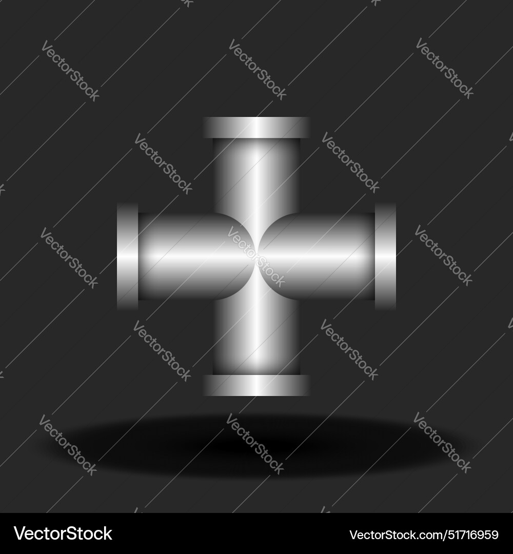 Cross shape or plus sign 3d logo metallic pipe Vector Image