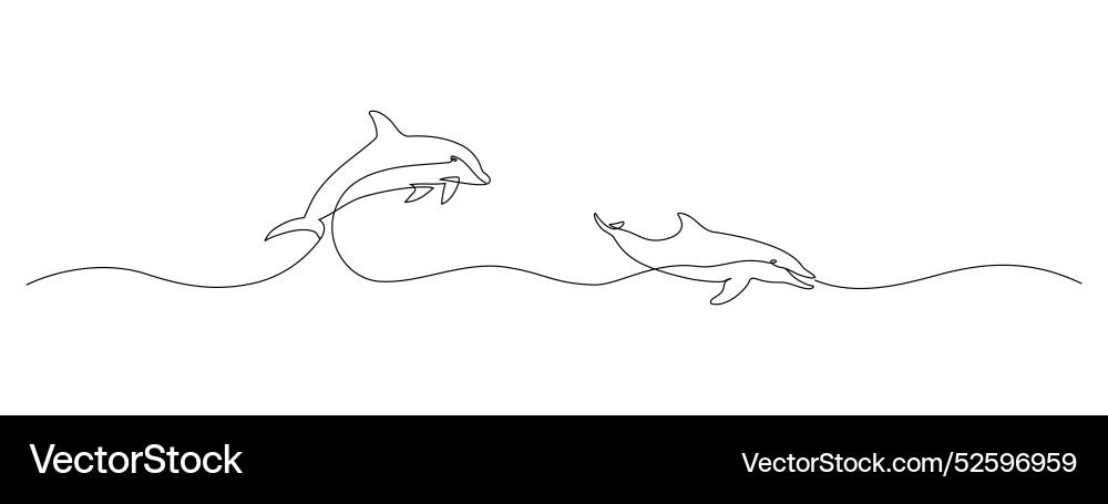 One continuous line drawing of couple dolphin Vector Image