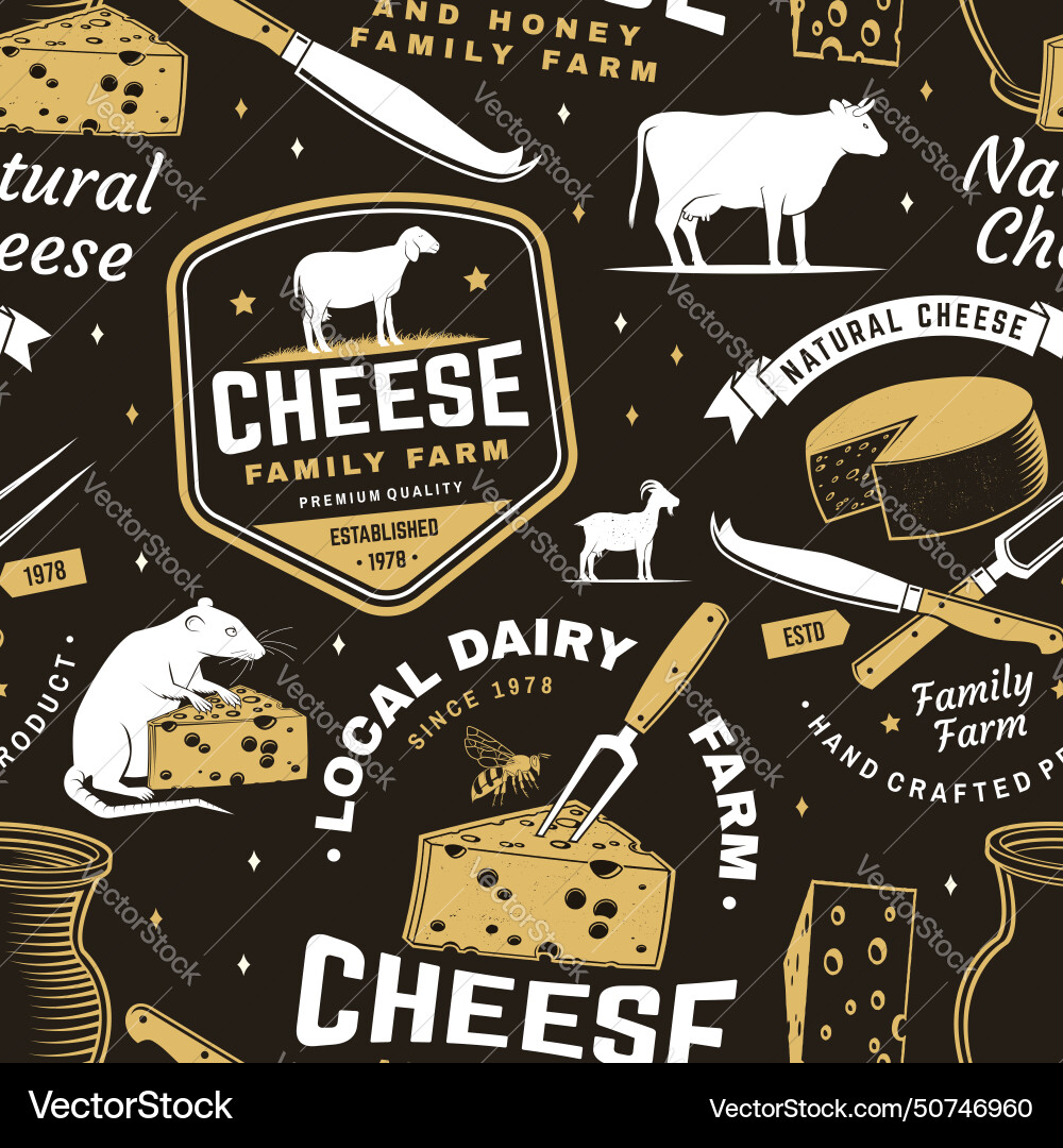 Cheese family farm seamless pattern or background Vector Image