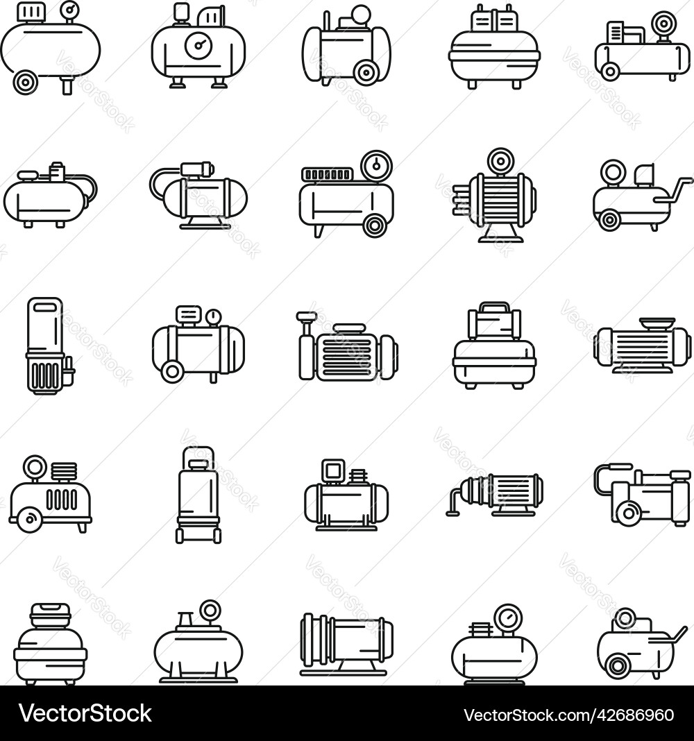 Compressor icons set outline air car Royalty Free Vector