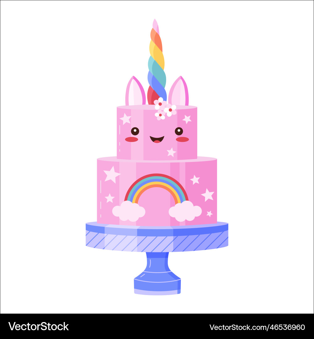 Cute unicorn cake for birthday celebration Vector Image
