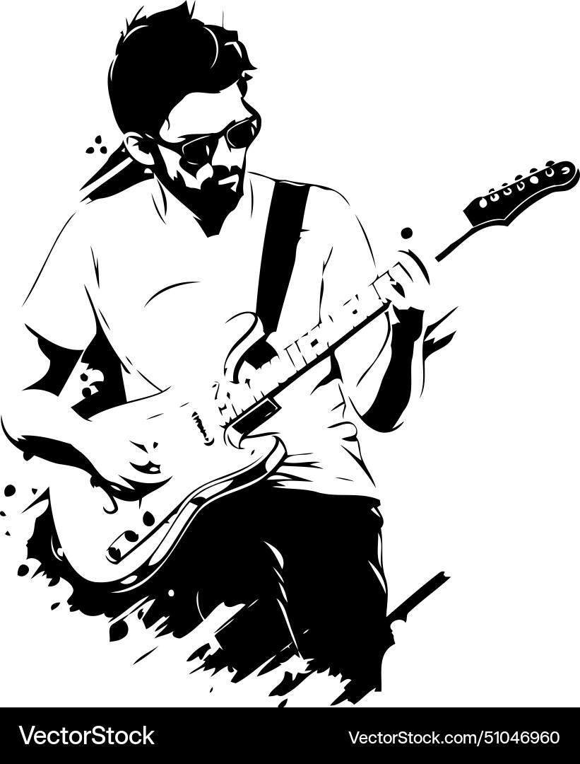 Guitar player hand drawn in sketch style Vector Image
