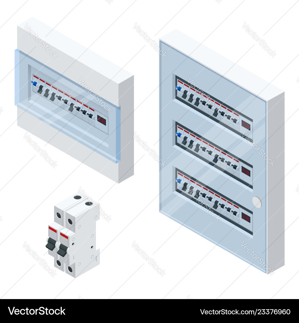 Isometric electrical panel with fuses Royalty Free Vector