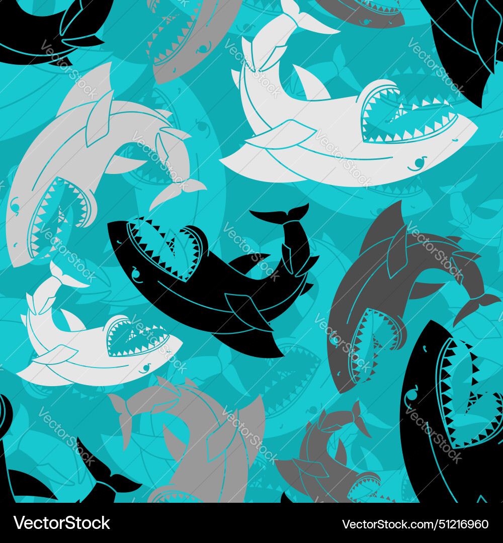 Shark Pattern Seamless Sea Predator Background Vector Image 