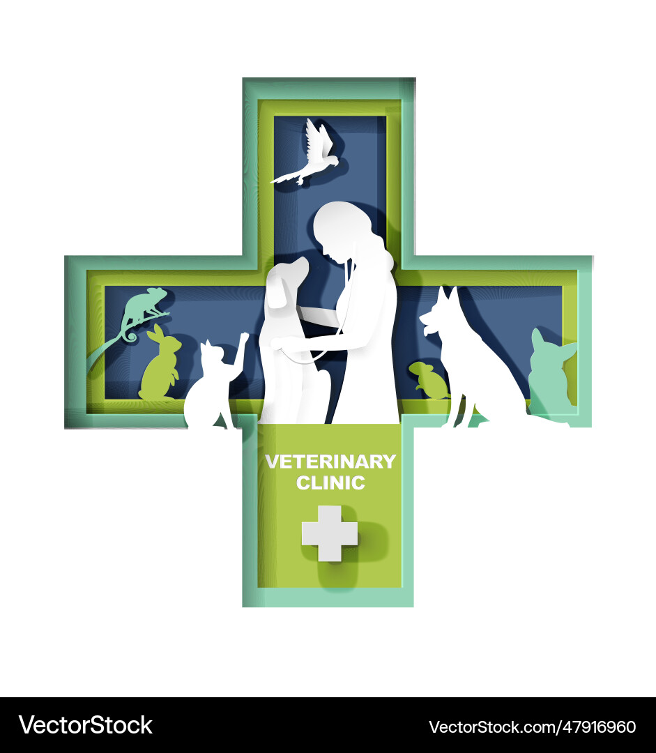 Veterinary clinic creative papercut craft design Vector Image