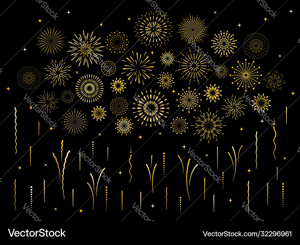 Abstract art deco burst gold pattern fireworks set