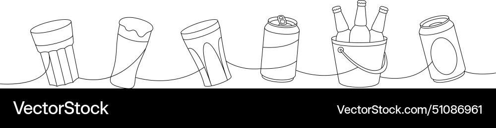 Beer pub elements one line continuous drawing Vector Image