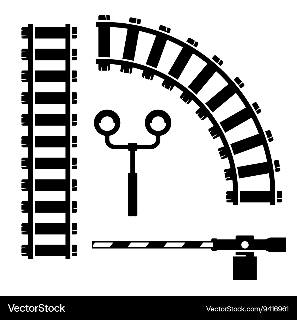 Black objects for rail road icons set Royalty Free Vector