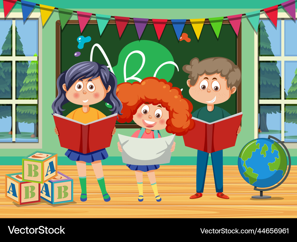 Classroom scene with student kids Royalty Free Vector Image