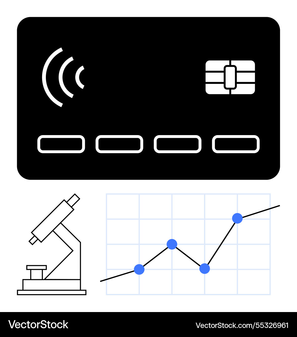 Contactless payment card with chip microscope Vector Image