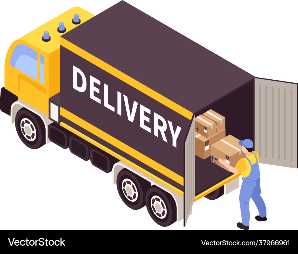 Delivery Truck with Worker Royalty Free Vector Image