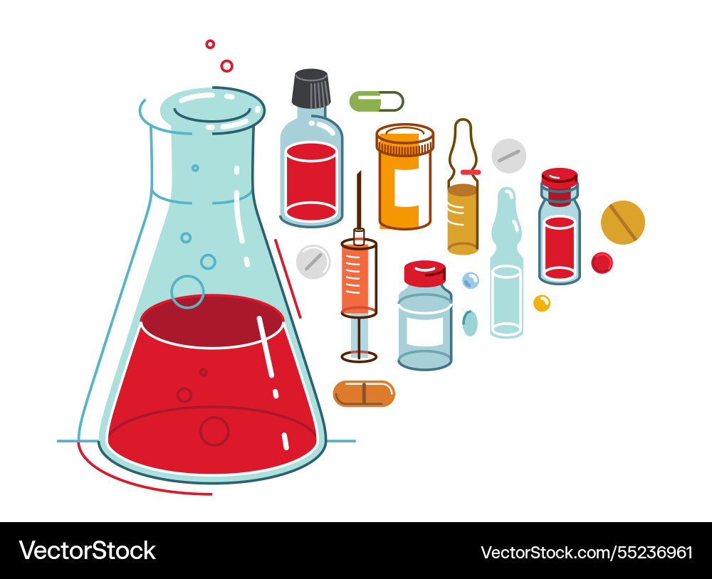 Pharmaceutical research with chemical flask Vector Image