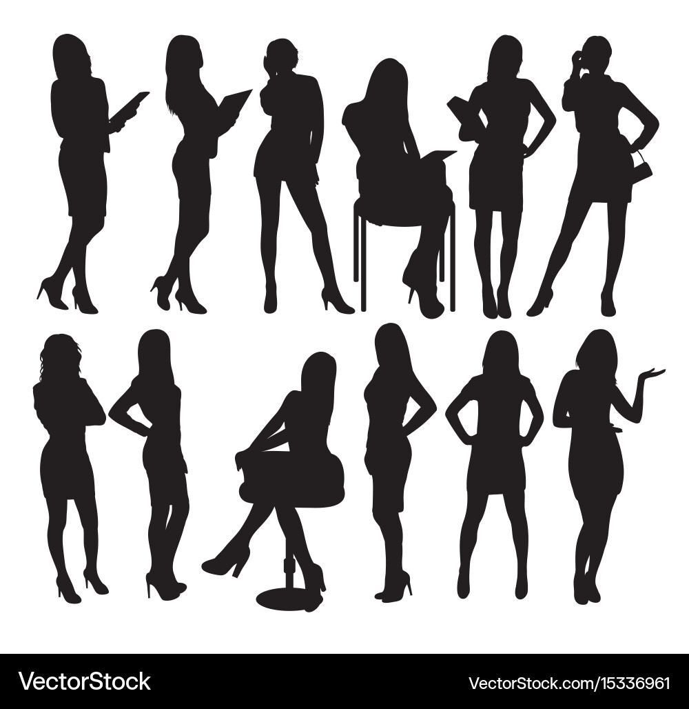 Sexy Sekretärin Und Geschäftsfrau Silhouetten Vektorbild