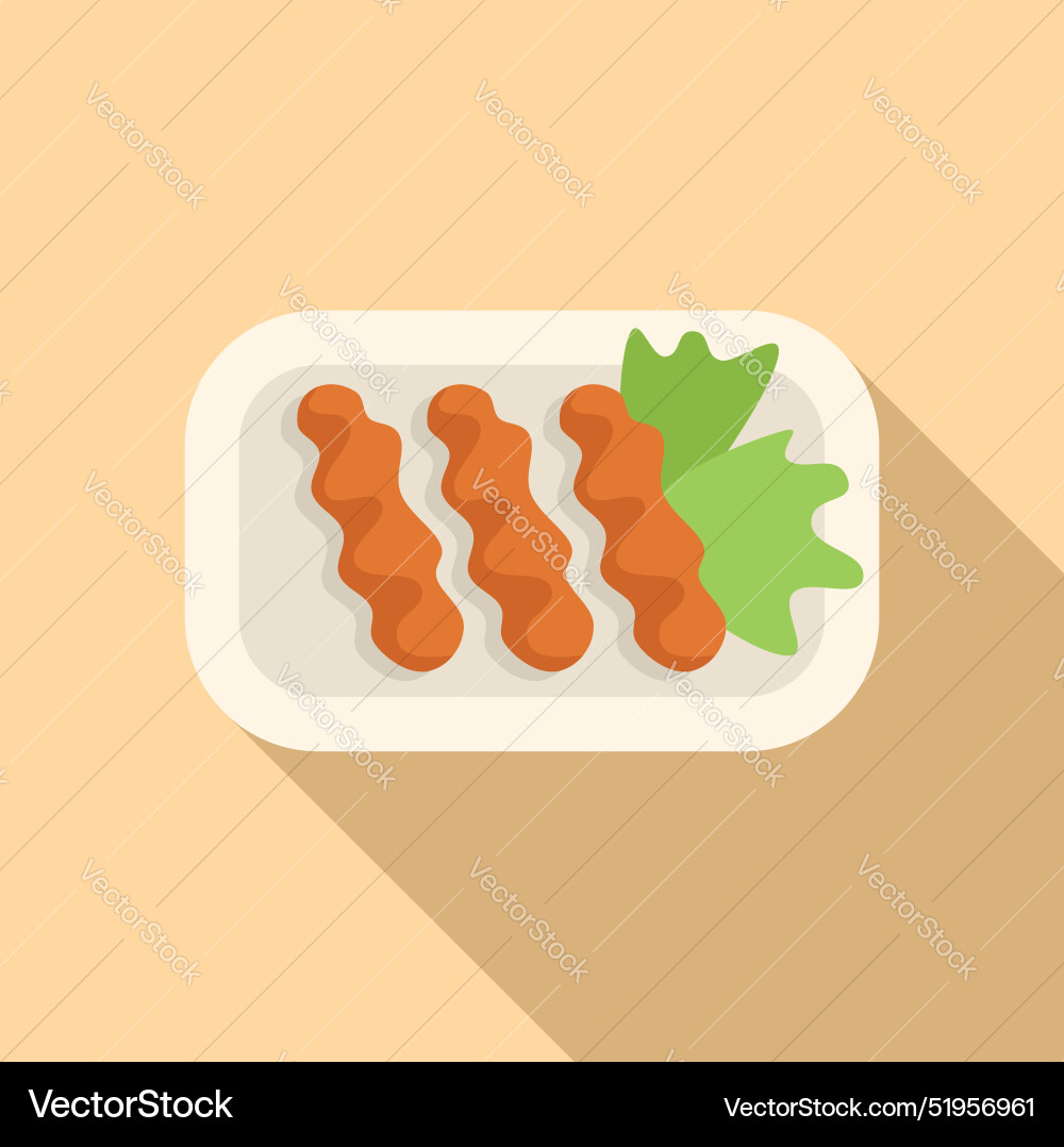 Three sausages with lettuce on a white rectangular